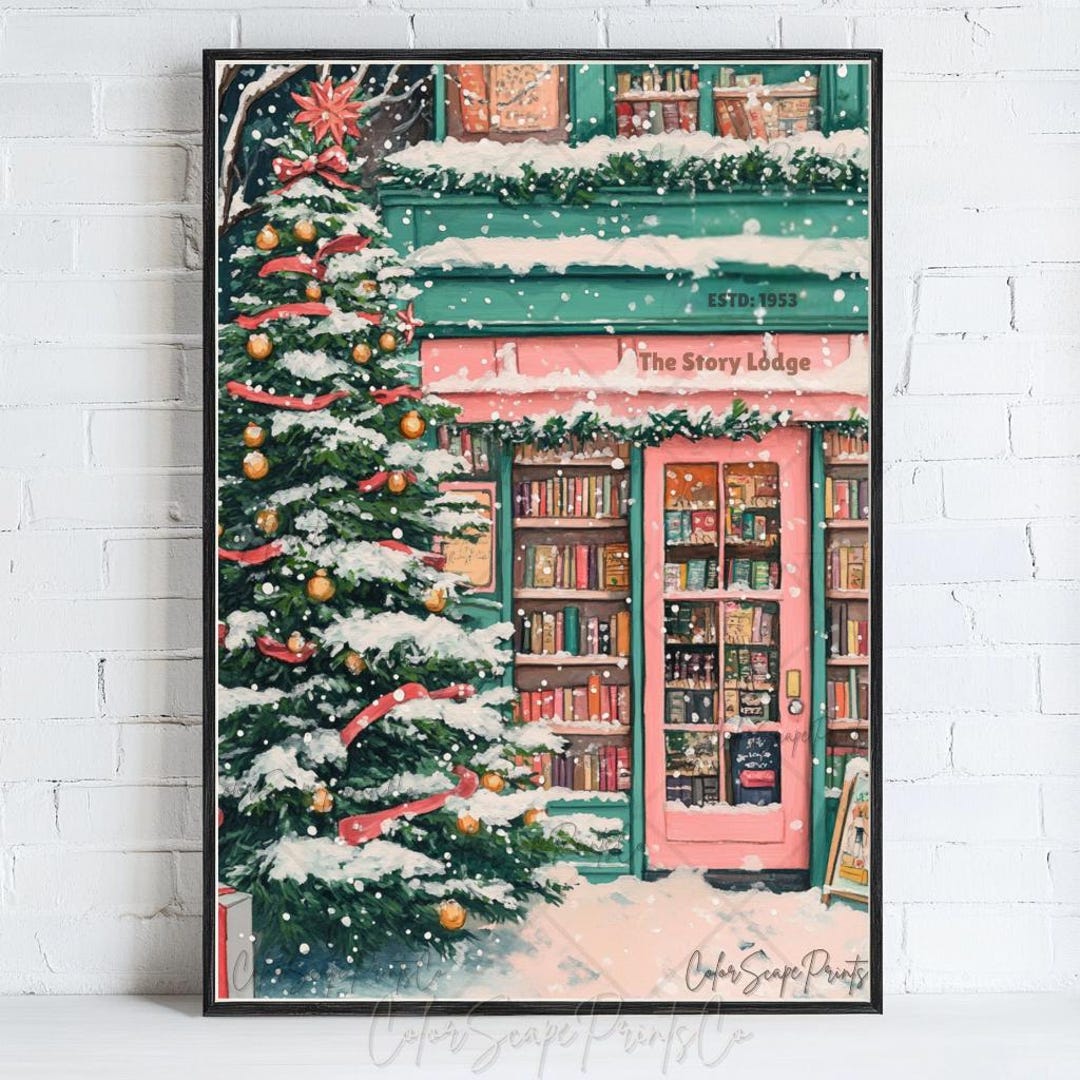 Winter Bookstore Painting Anime Style Bookshop New York Bookstore ...