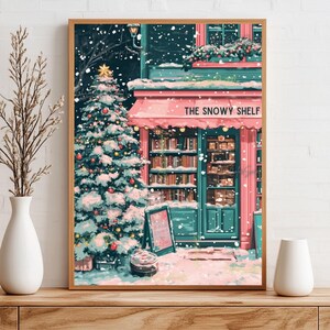 Winter Bookstore Art Print Anime Style Bookshop Print NYC Pink ...