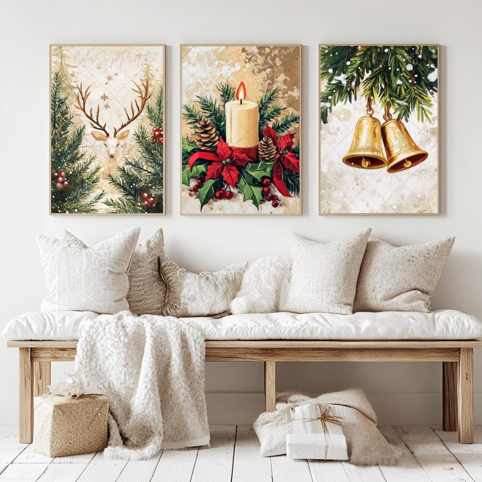 Christmas Wall Art Set of 3 Colorful Christmas Printable Reindeer ...