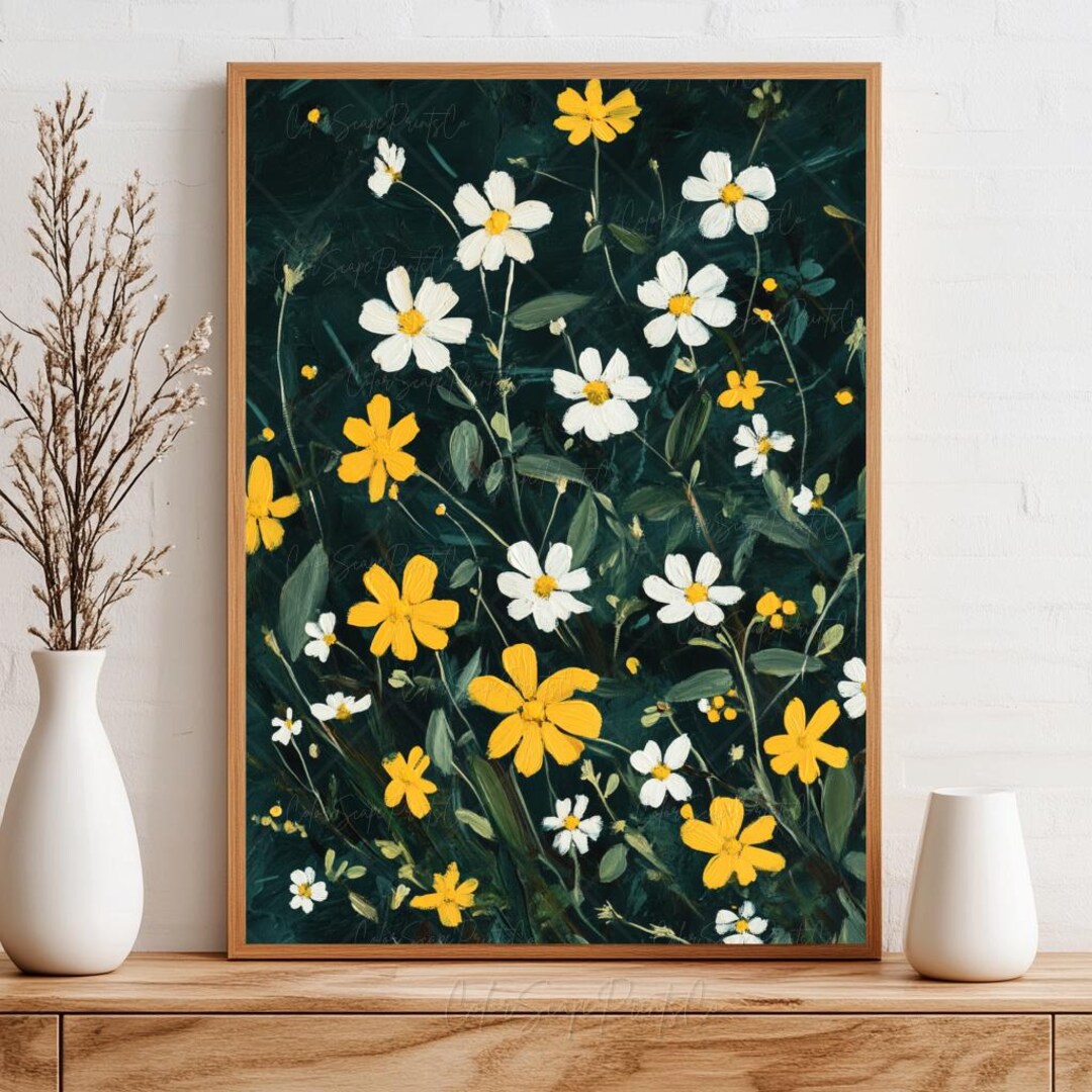 Wildflower Field Print Vintage Garden Painting Botanical Landscape ...