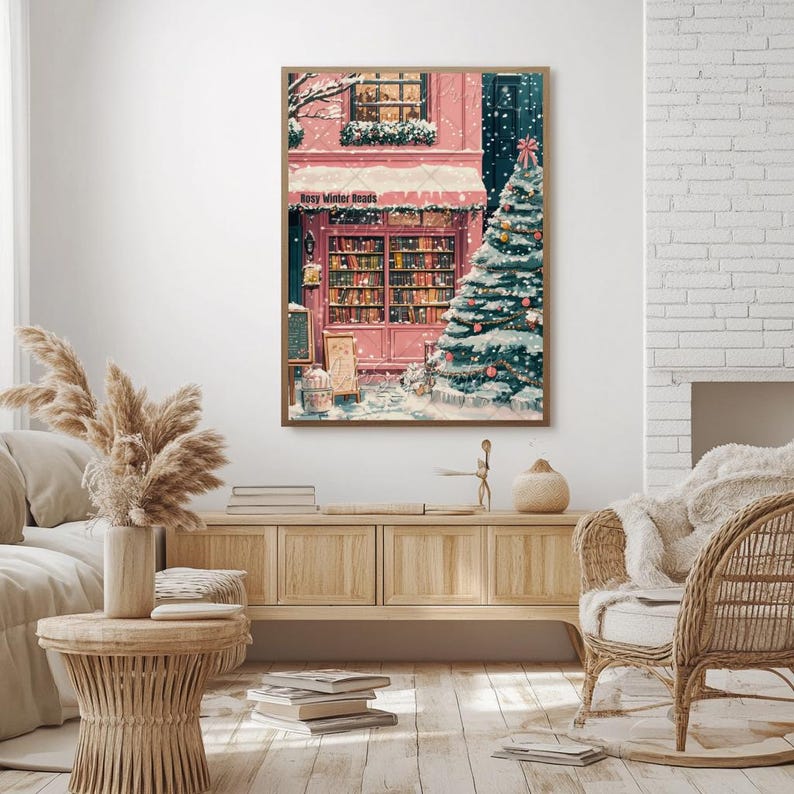 Winter Bookstore Print Snowy Bookshop New York Bookstore Poster NYC ...
