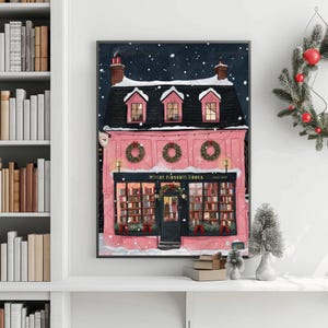Winter Bookstore Painting Christmas Bookshop New York Bookstore Poster ...