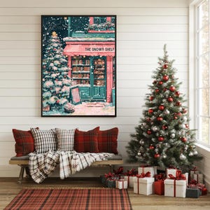 Winter Bookstore Art Print Anime Style Bookshop Print NYC Pink ...