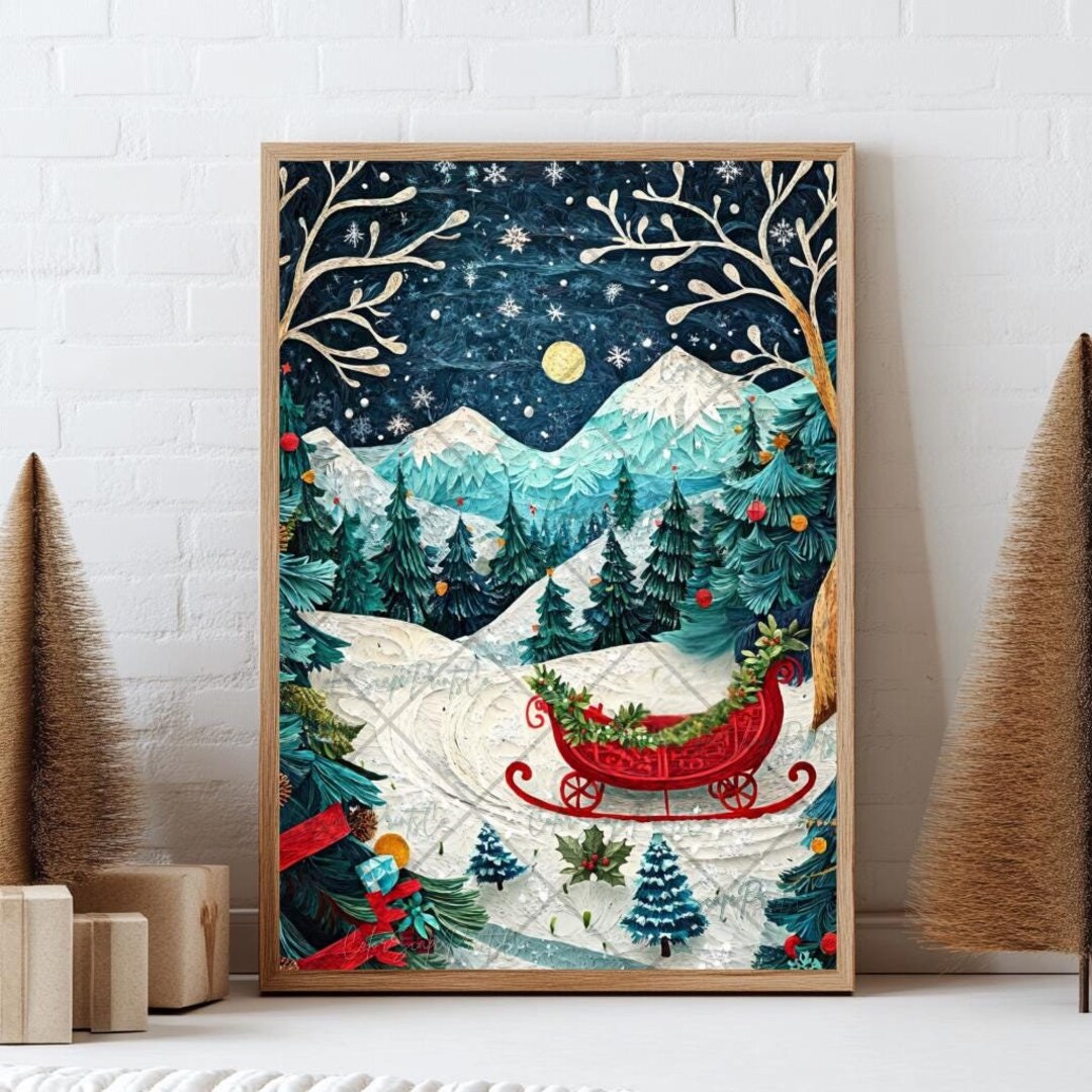 Christmas Sleigh Print Christmas Prints Snowy Landscape Print Winter ...