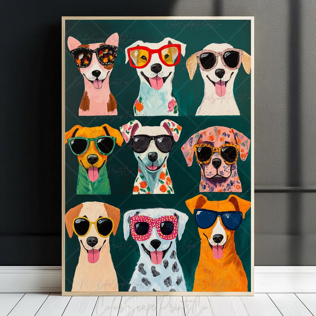 Funny Dog Wall Art Print Dogs Wearing Sunglasses Print Colorful Dog ...