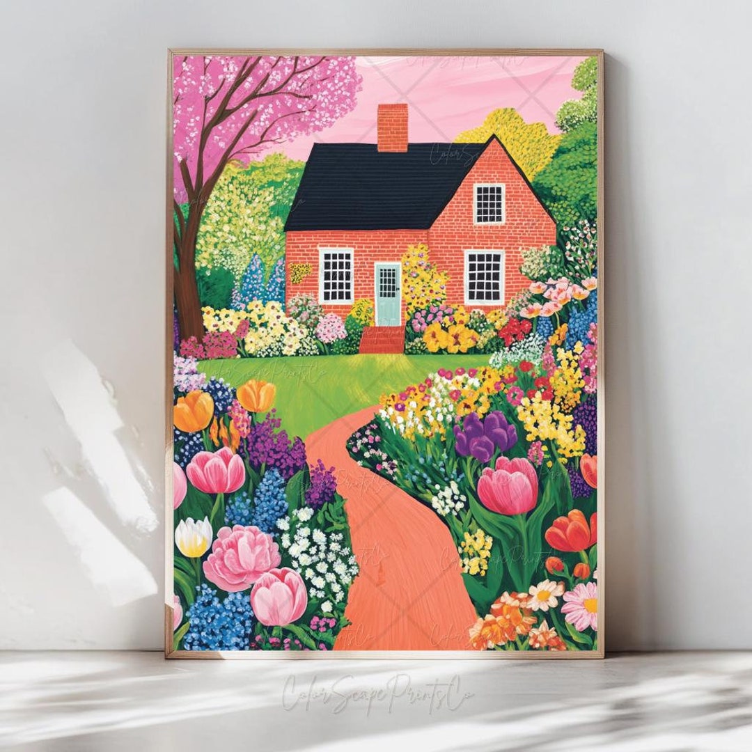 Flower Garden Illustration Whimsical Garden Art Spring Garden Art ...