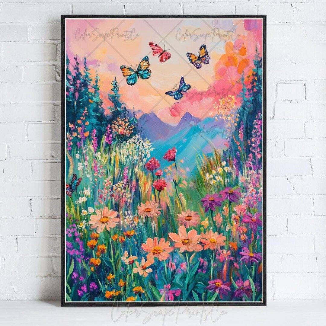 Butterfly Garden Painting Spring Wildflower Field Flower Garden ...