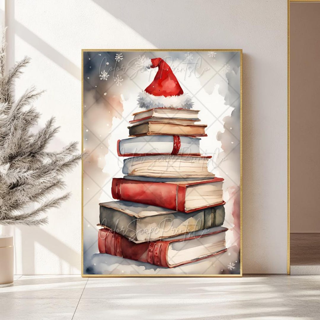 Book Christmas Tree Print Cozy Christmas Book Art Christmas Printable ...