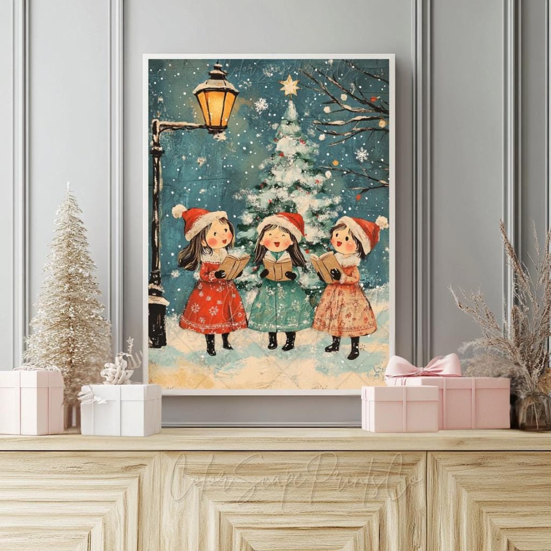 Christmas Carolers Printable Christmas Wall Art Caroling Girls Cozy ...