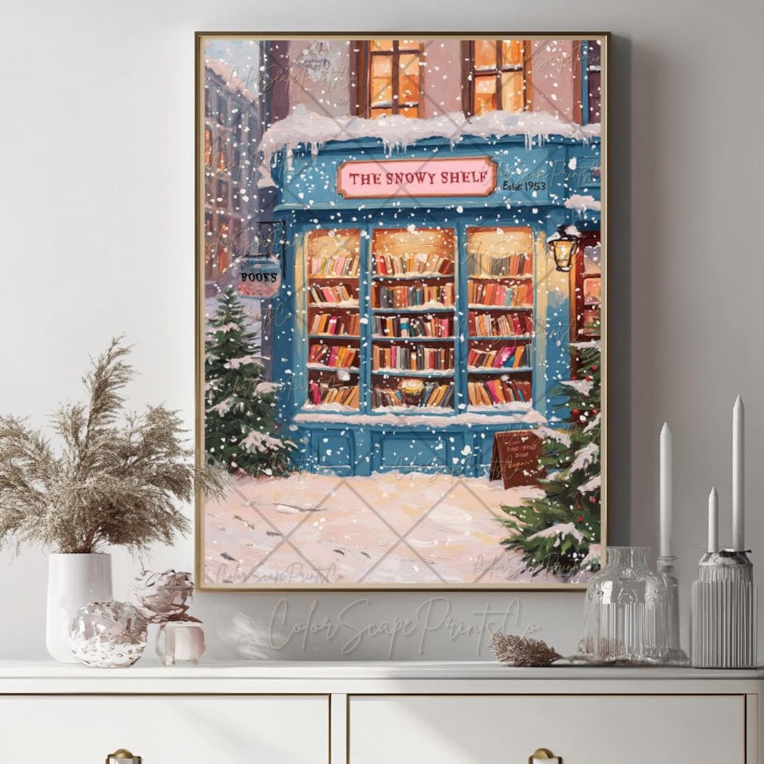 Winter Bookstore Painting Anime Style Bookshop New York Bookstore ...