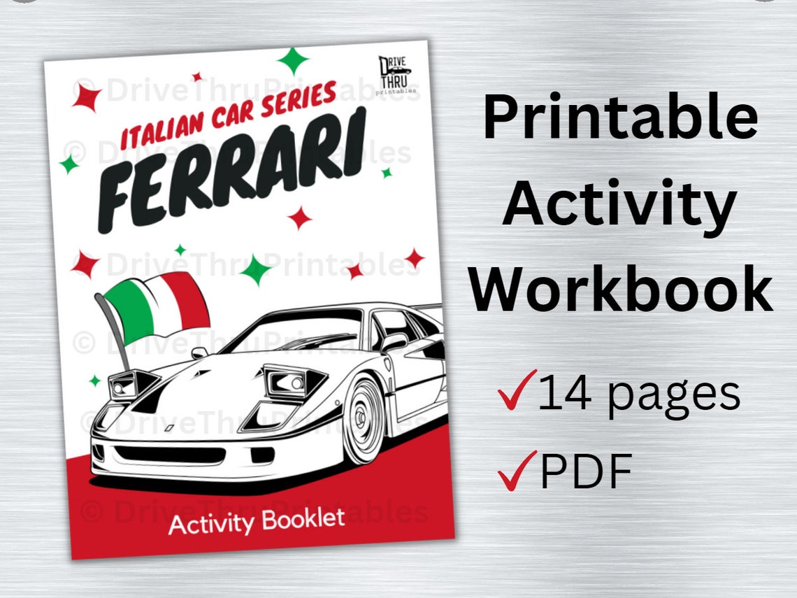 Ferrari CAR THEME Preschool + Kindergarten Kids Teen Activity Booklet ...