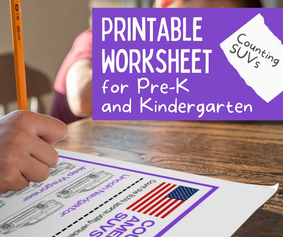 Counting Suvs Worksheet Preschool Pre-k + Kindergarten AMERICAN CARS ...
