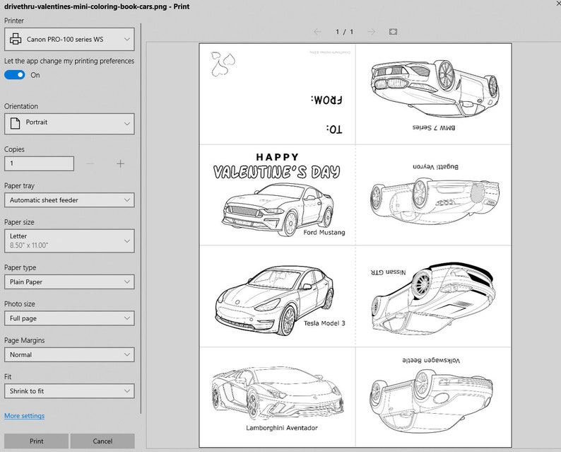 Car Valentine's Day Mini Coloring Book Activity Printable Digital PNG ...