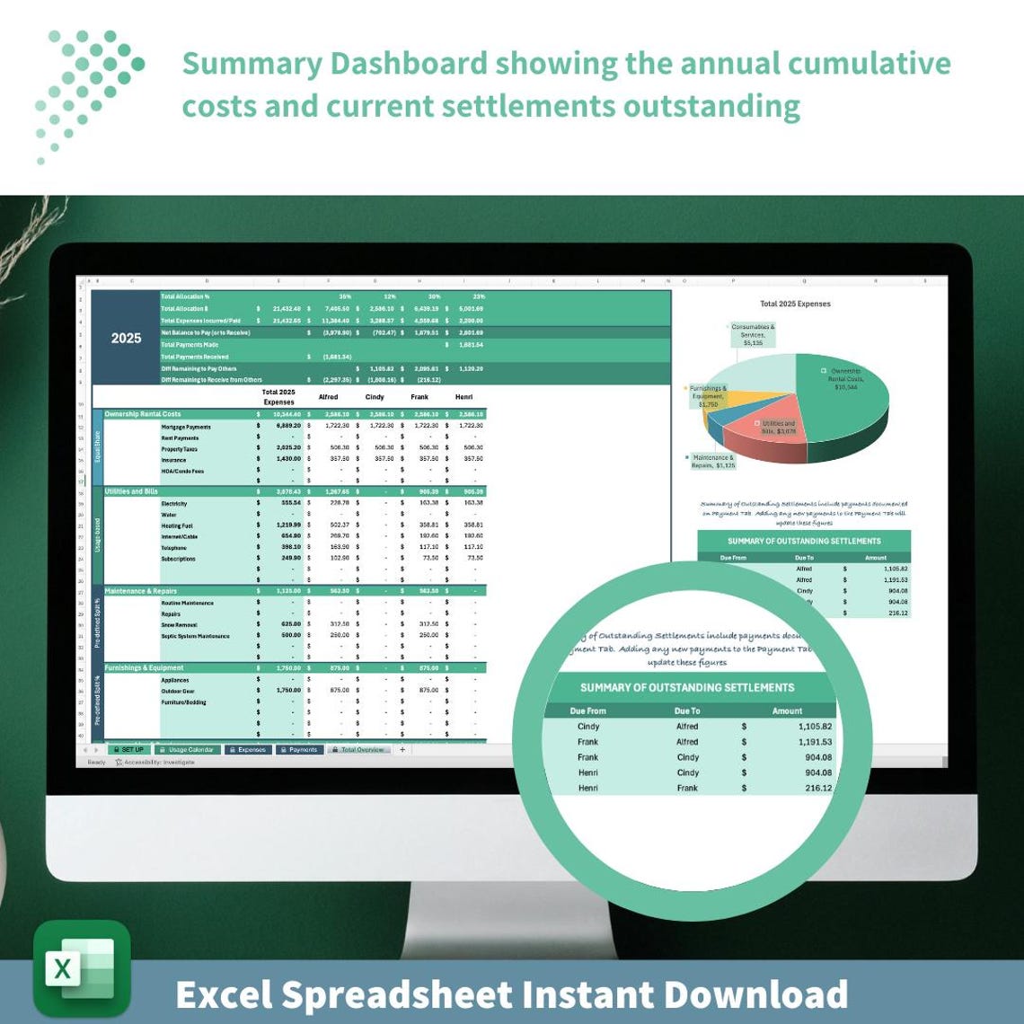 Expense Splitter - up to 8 Parties | Excel Tool for Sharing Property ...