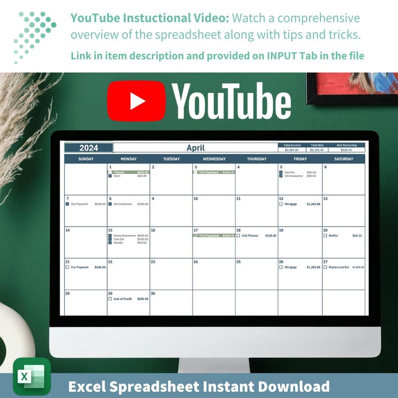 Monthly Income & Bill Tracker | Budgeting Calendar Excel Template | 12 ...