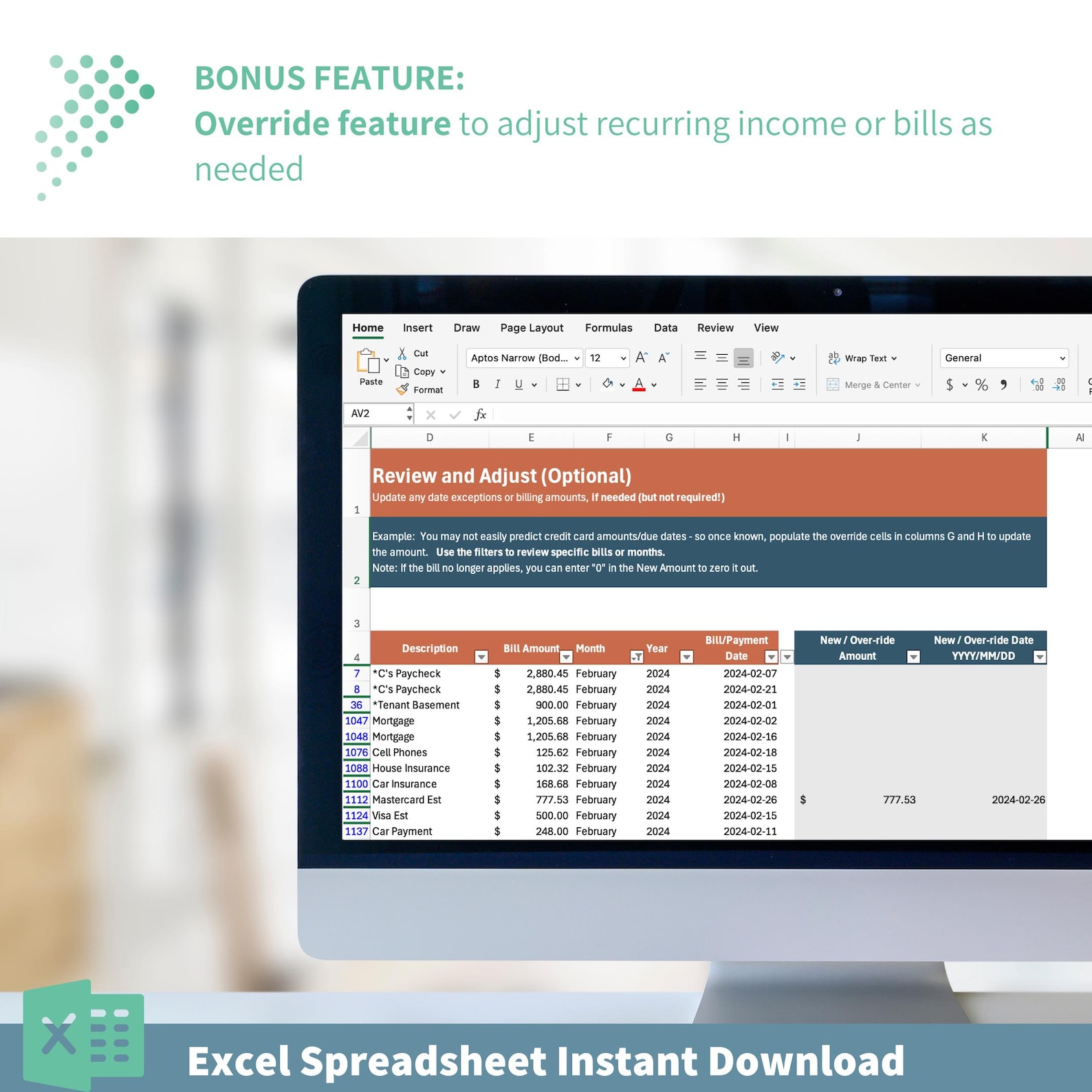 Monthly Income & Bill Tracker | Budgeting Calendar Excel Template | 12 ...