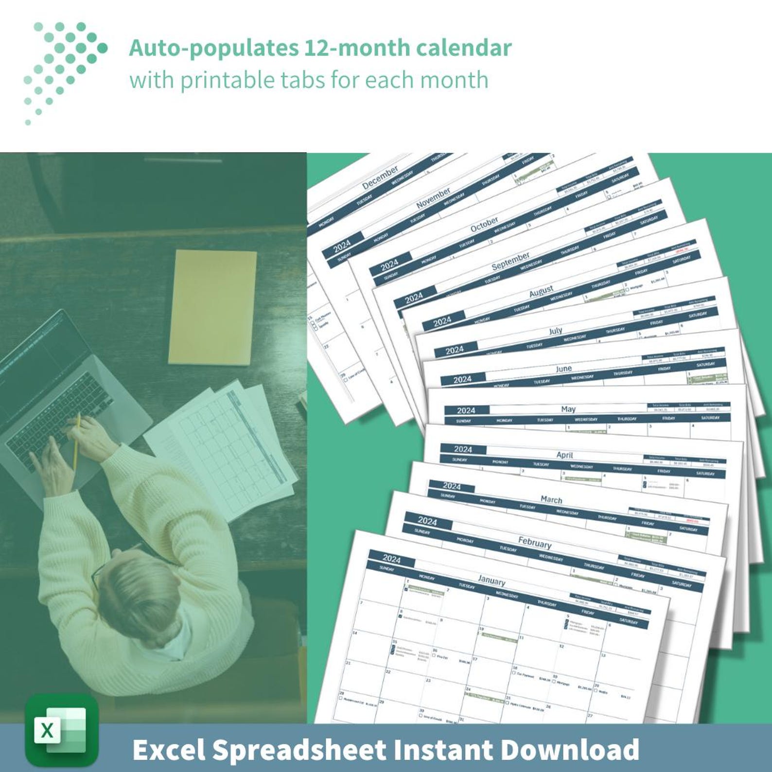 Monthly Income & Bill Tracker | Budgeting Calendar Excel Template | 12 ...