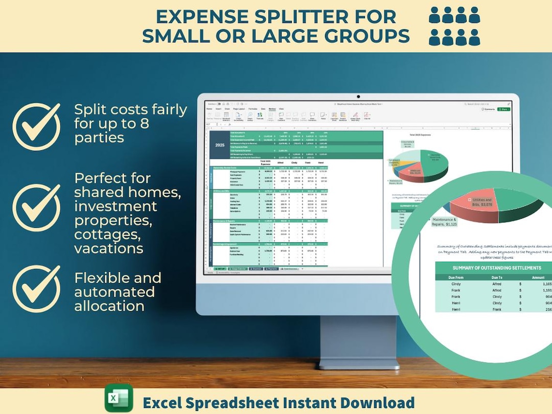 Expense Splitter - up to 8 Parties | Excel Tool for Sharing Property ...