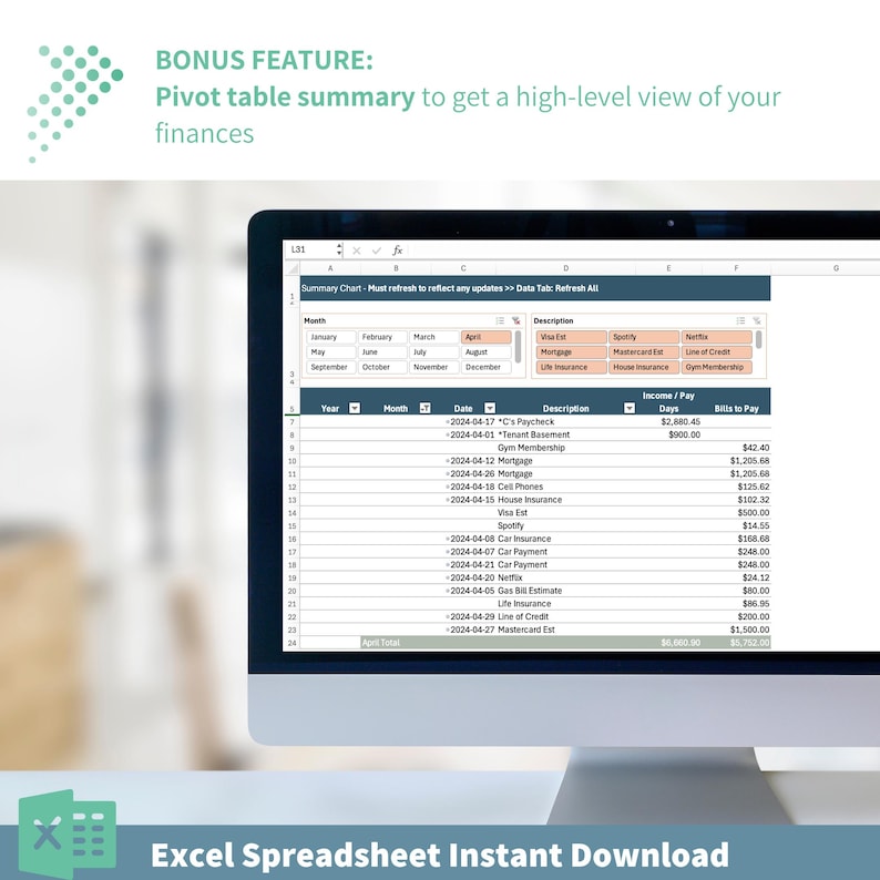 Monthly Income & Bill Tracker | Budgeting Calendar Excel Template | 12 ...