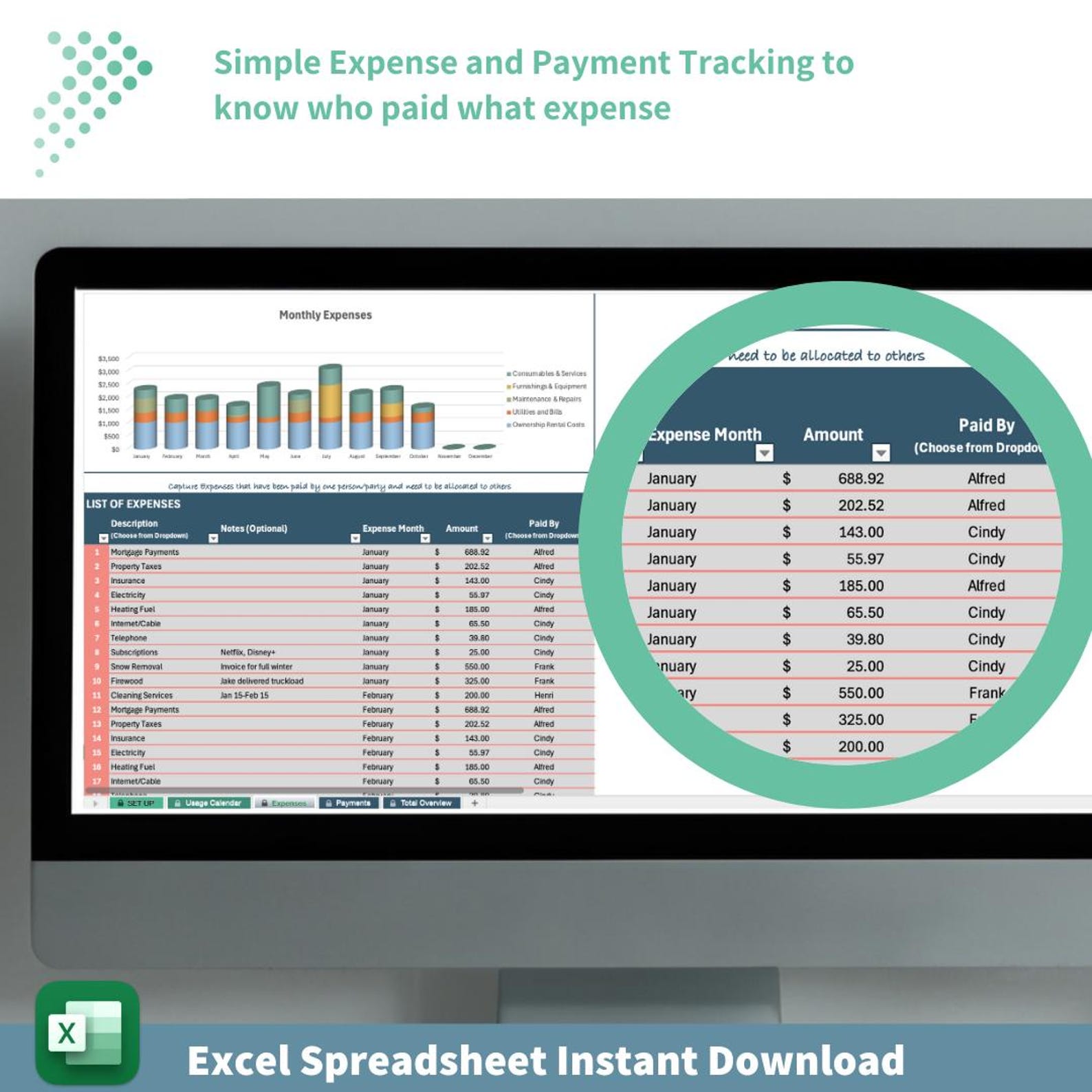 Expense Splitter - up to 8 Parties | Excel Tool for Sharing Property ...