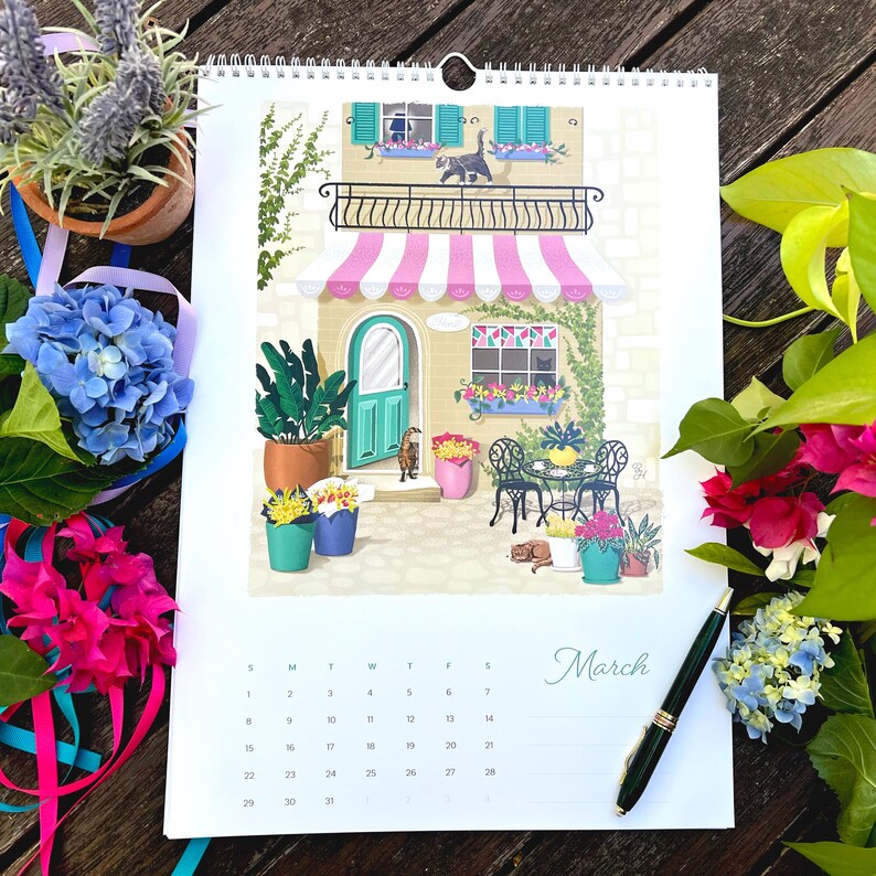 2026 Cat and Botanical Calendar, Yearly Wall Planner, Flower Shop ...
