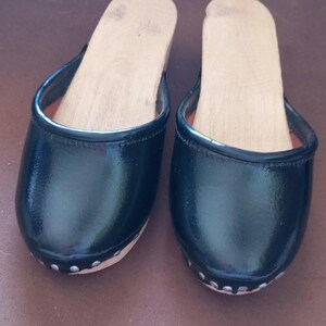 Portuguese Folclore Clogs Wood Patent Black Leather Shoes Tradicional ...
