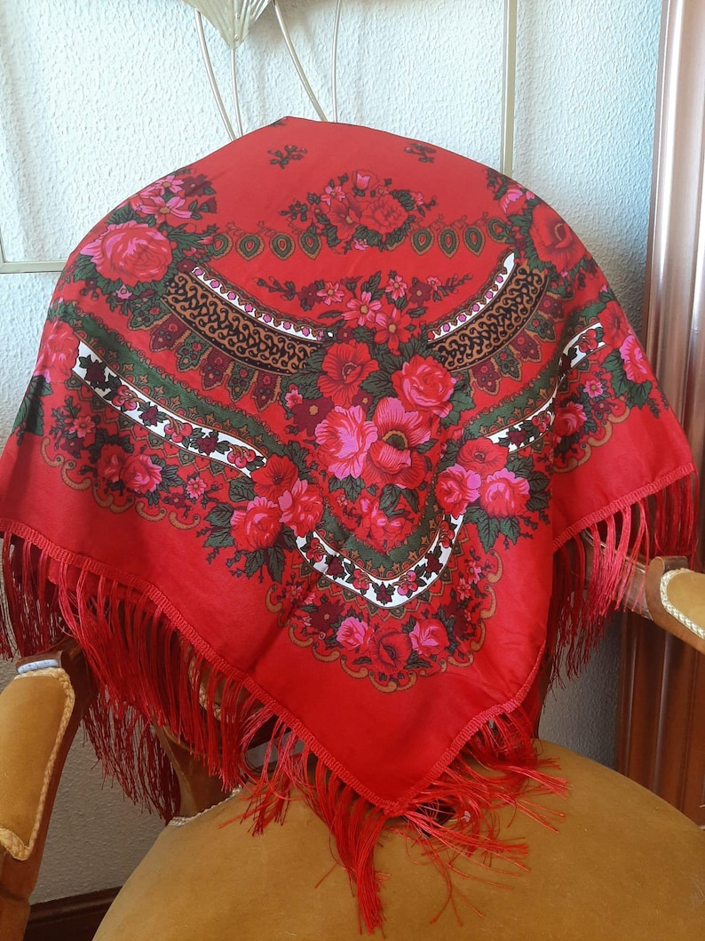 Portuguese Folclore Scarf Red Tradicional Minho Shawl Regional Folklore ...