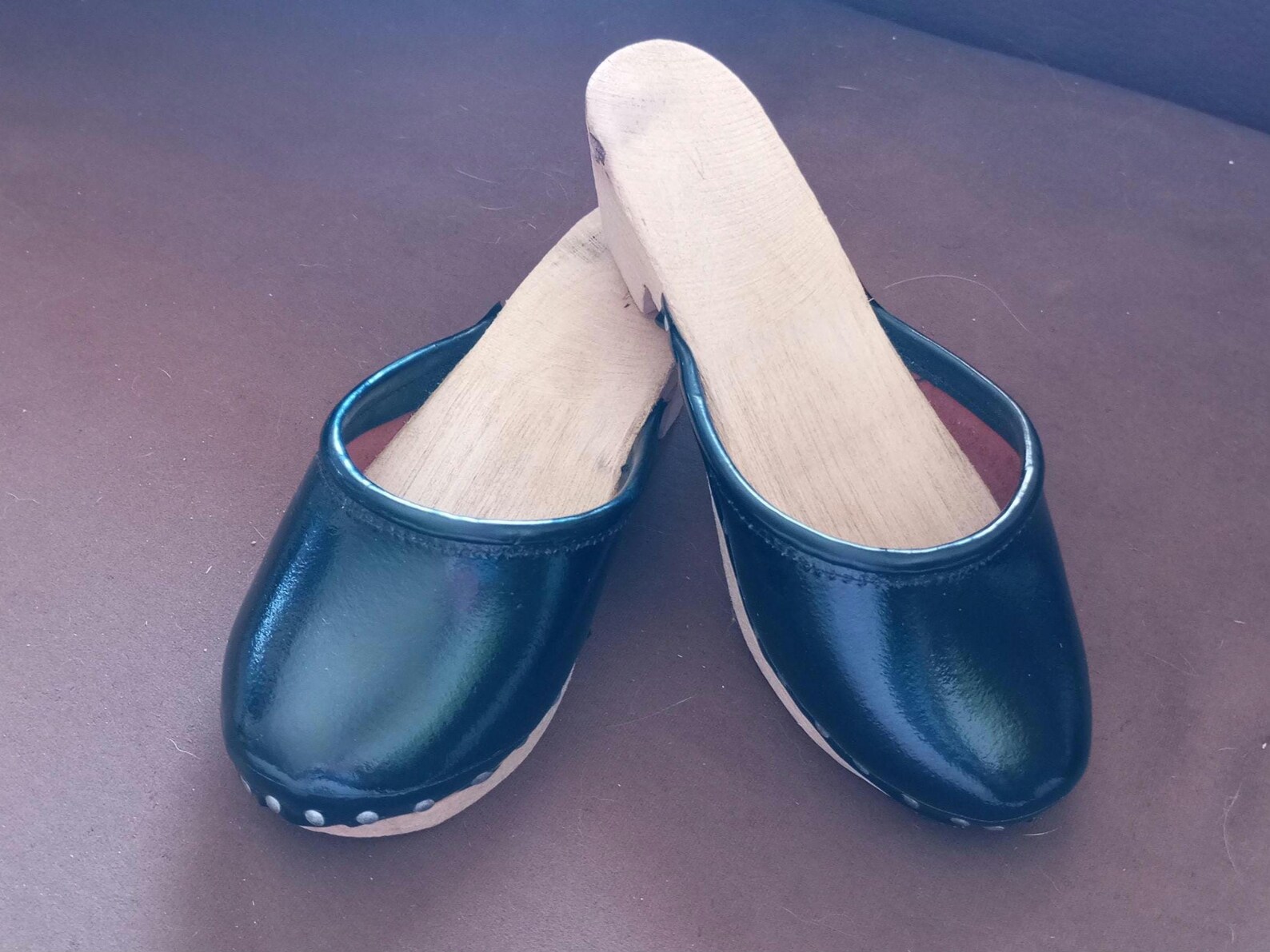 Portuguese Folclore Clogs Wood Patent Black Leather Tradicional Minho ...