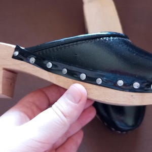 Portuguese Folclore Clogs Wood Patent Black Leather Shoes Tradicional ...