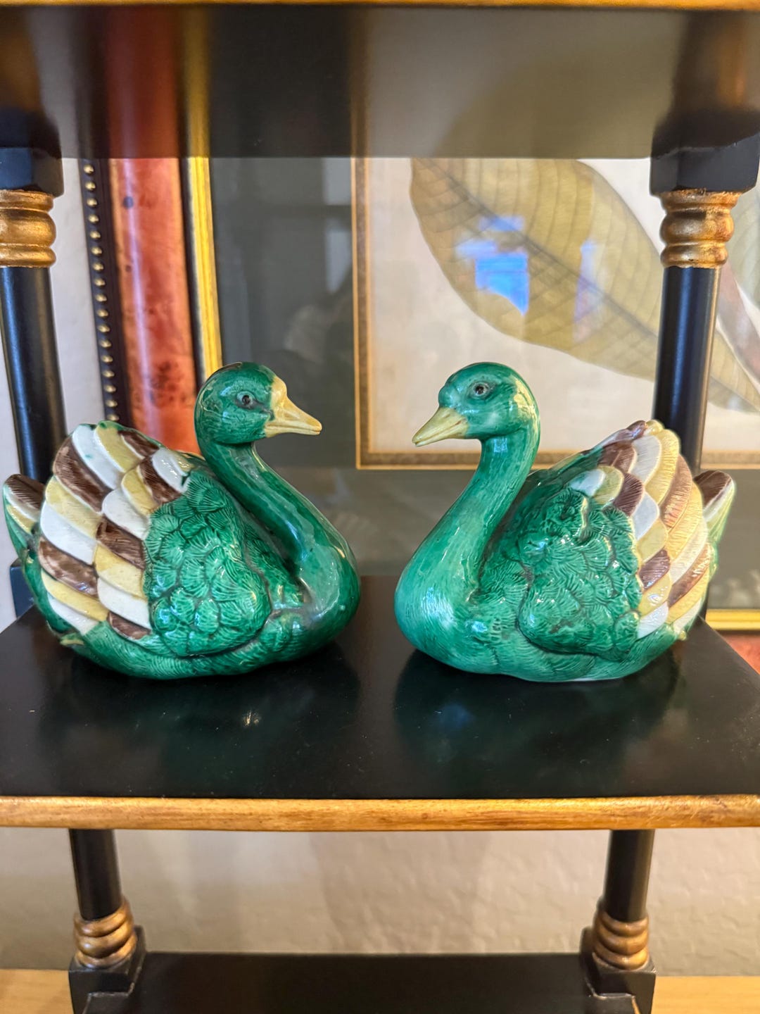 Pair of Vintage Chinese Ceramic Swan Figurines | Hand-painted Swans ...