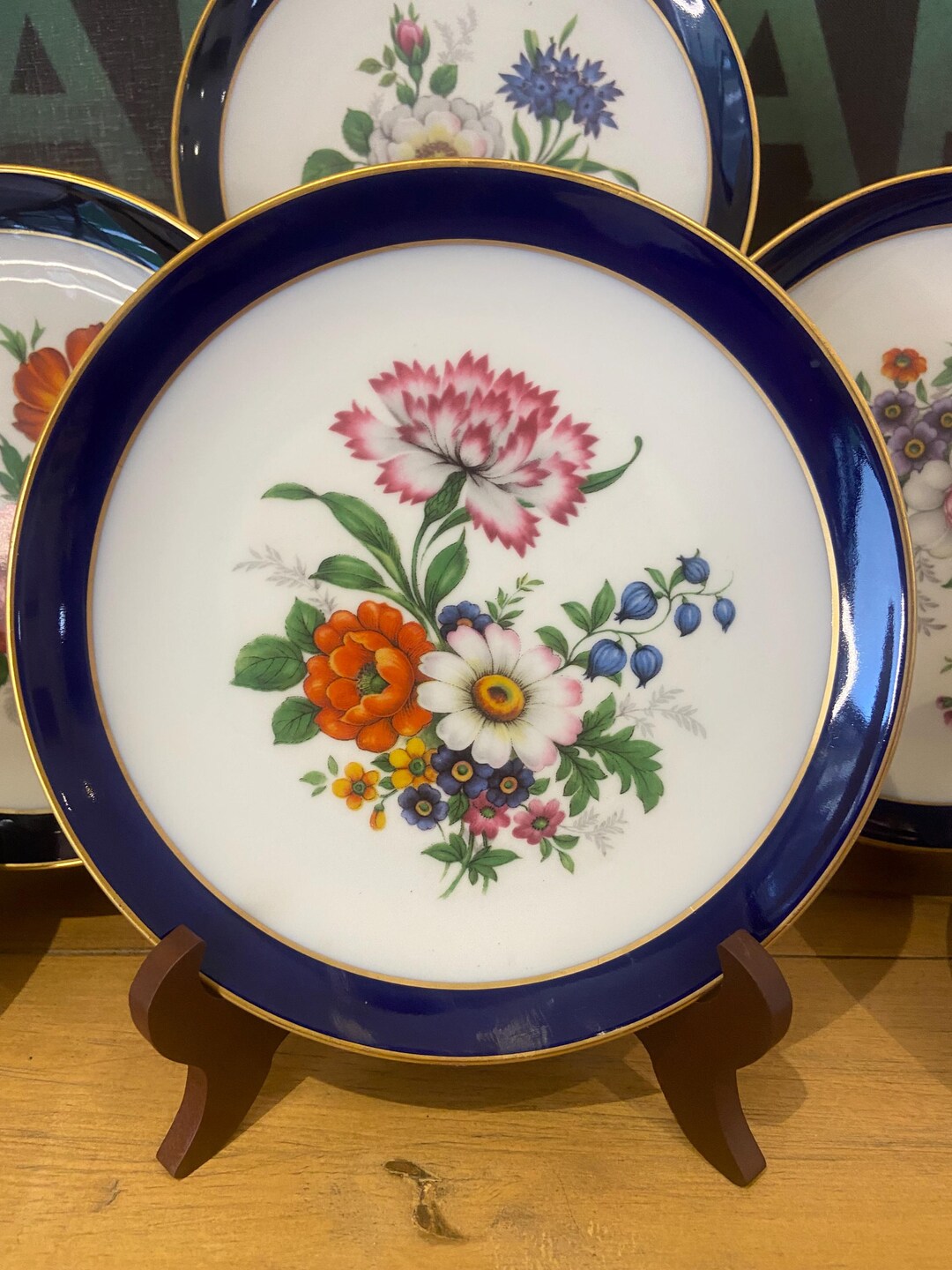 Vintage JKW Echt Kobalt Floral Plates – Set of 6 | Bavarian Fine ...