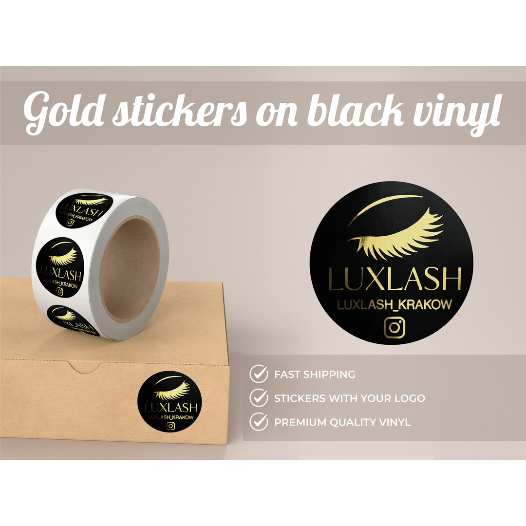 Gold Stickers, Custom Gold Logo Labels, Black Stickers, Round Logo ...