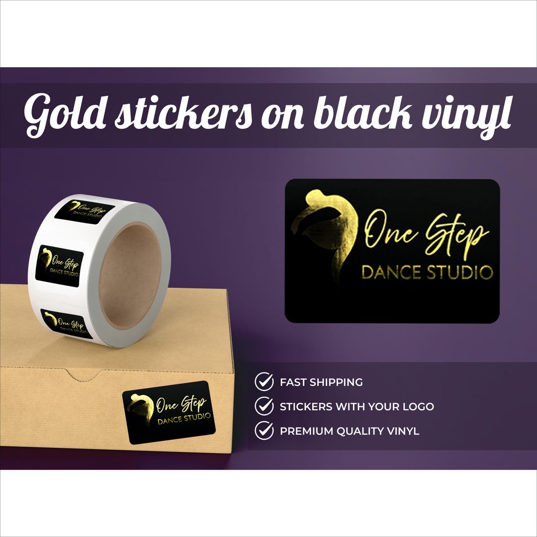 Gold Stickers, Custom Gold Logo Labels, Black Stickers, Rectangle Logo ...