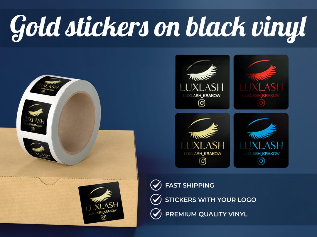 Gold Stickers, Custom Gold Logo Labels, Black Stickers, Square Logo ...