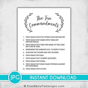 Ten Commandments Printable Scripture Bible Artwork // Poster Wall Art ...
