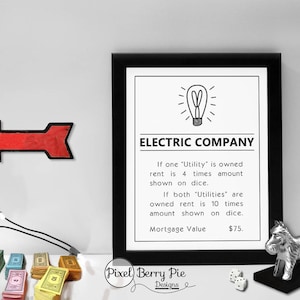 Monopoly Utilities Property Card, 8x10 Art Print // Water & Electric ...