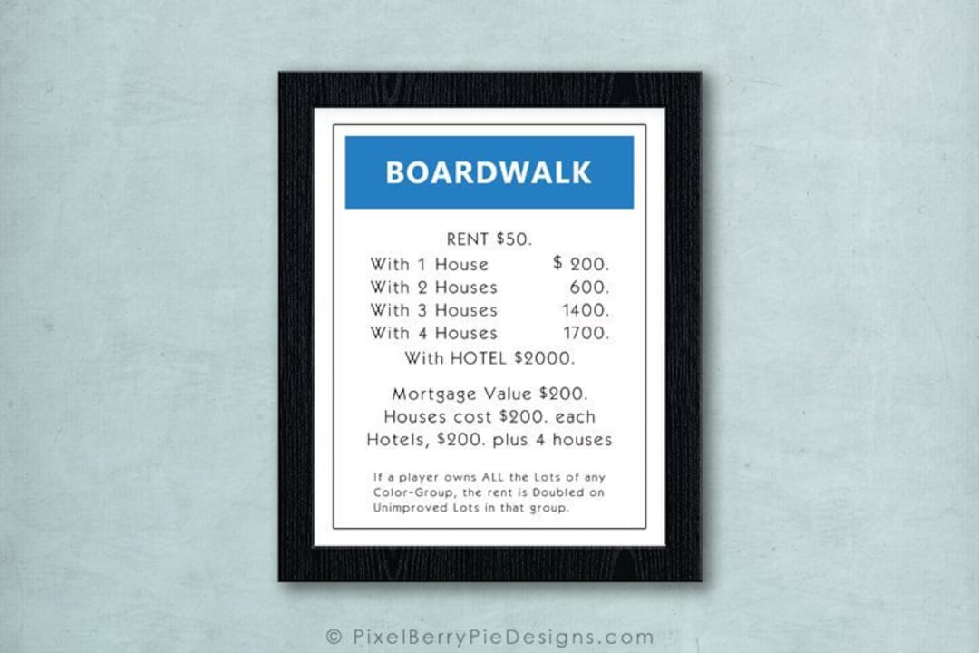 Monopoly Property Cards Boardwalk