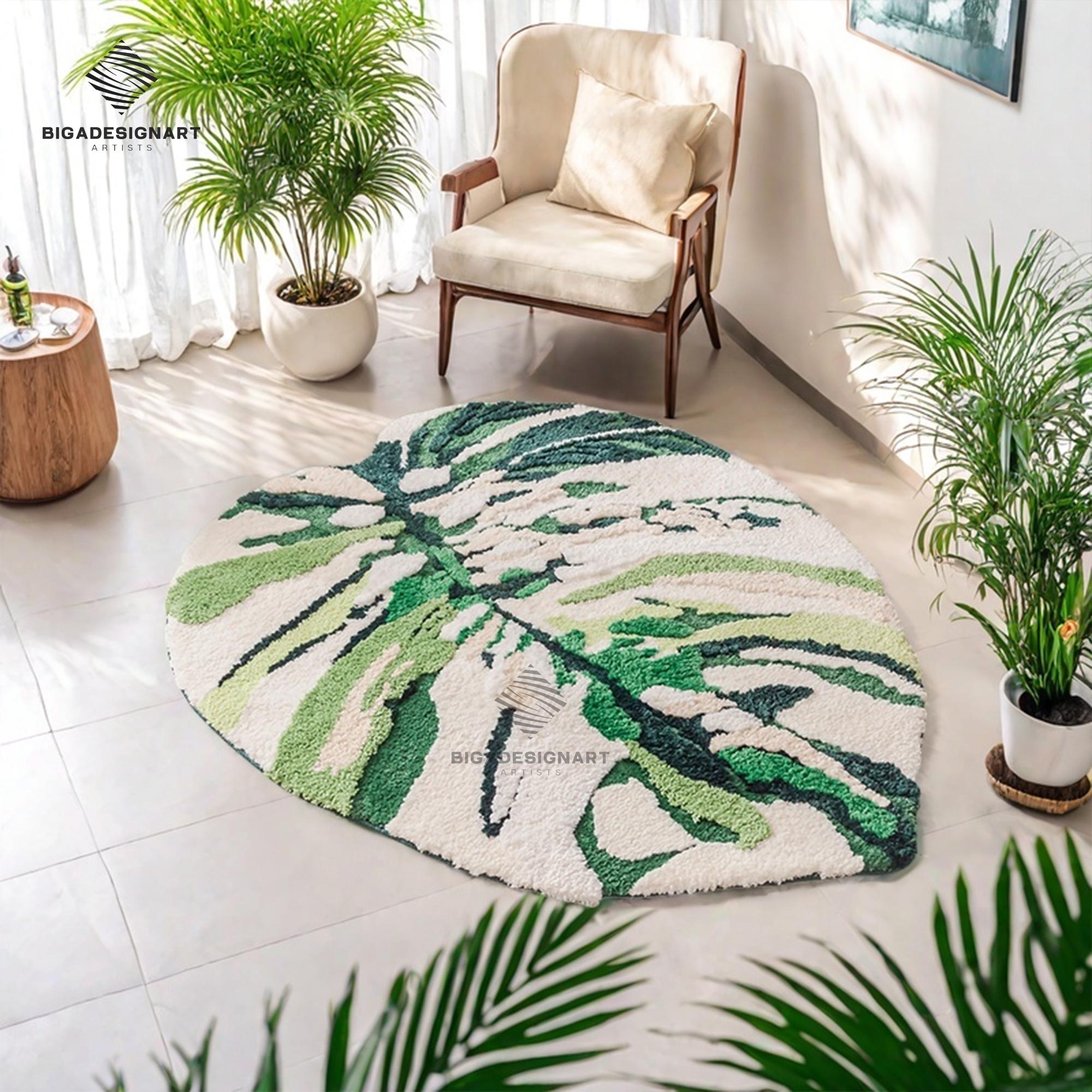 Tufted Monstera Rug, Monstera Leaf Rug,fluffy Monstera Rug, Green Plant ...