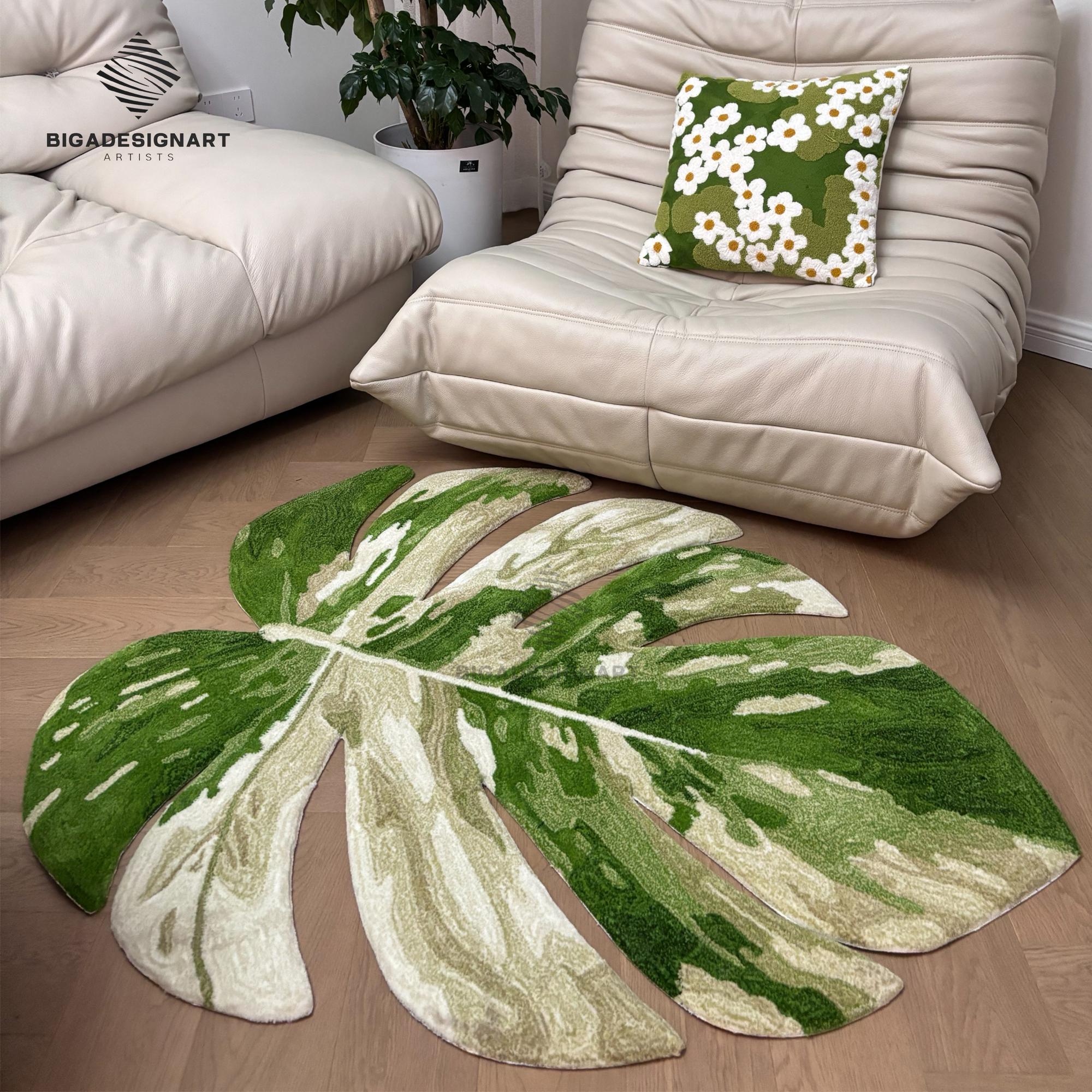 Monstera Rug,alocasia Tufted Rugs,green Monstera Leaf Rug,hand-tufted ...