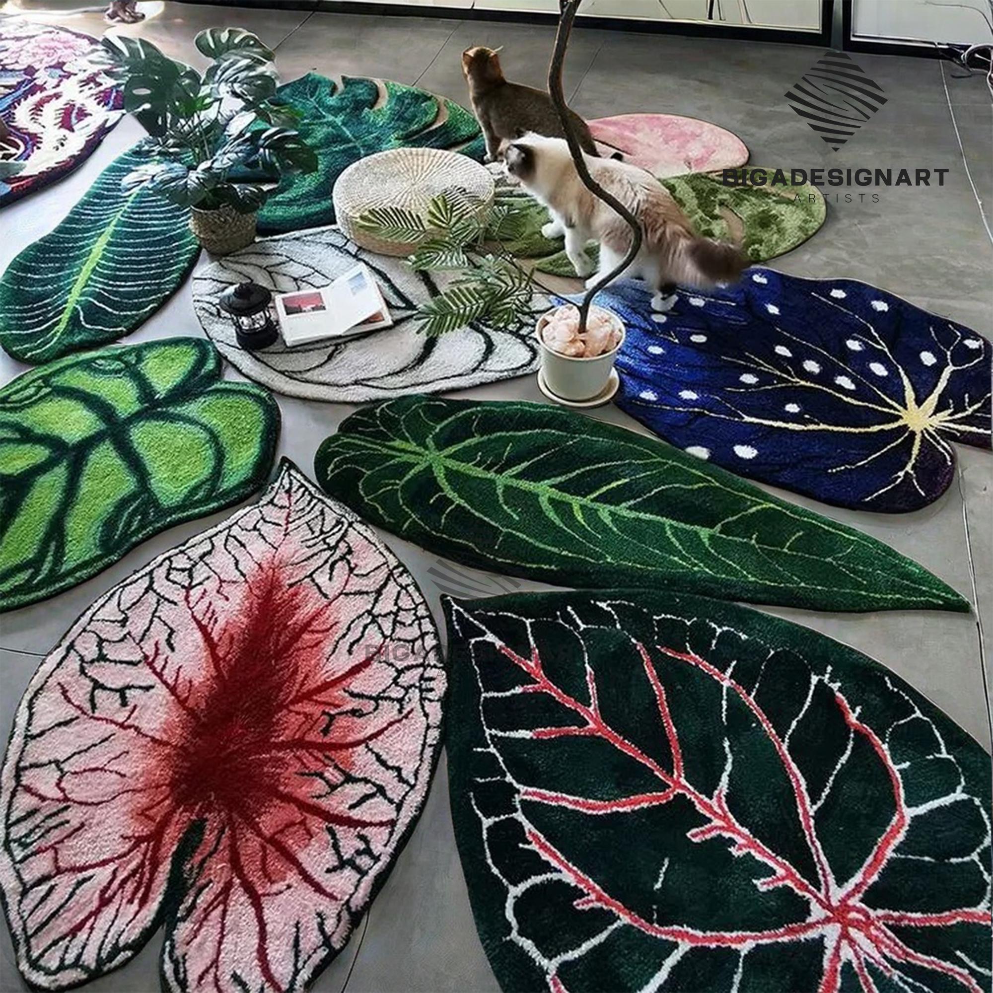 Green Monstera Moss Rug,white Monstera Carpet,green Leaves Living Room ...