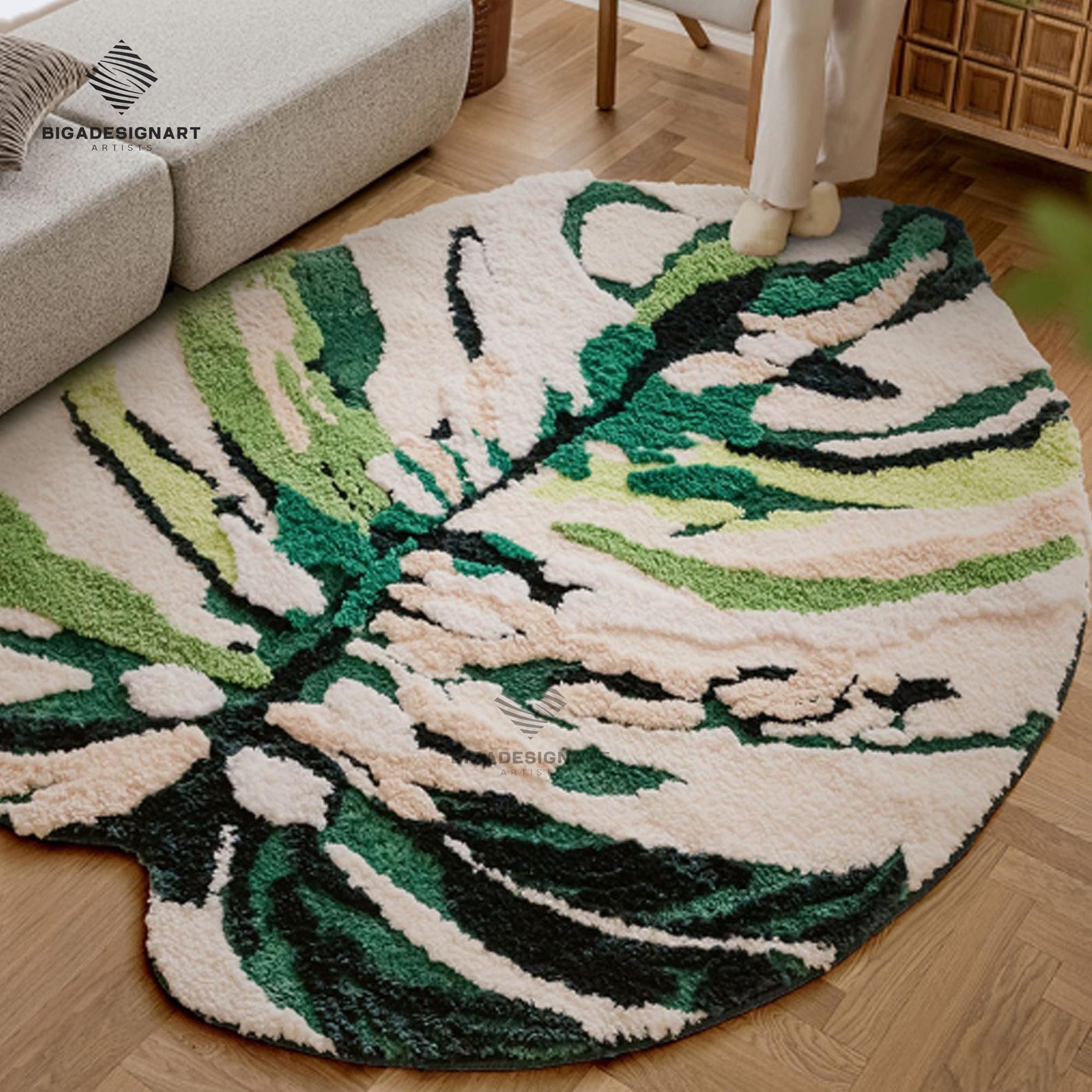 Tufted Monstera Rug, Monstera Leaf Rug,fluffy Monstera Rug, Green Plant ...