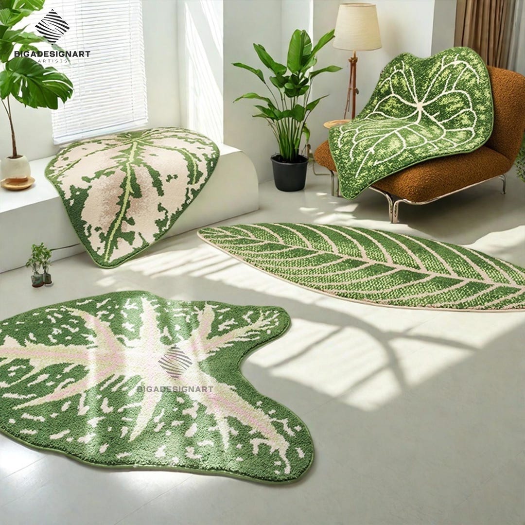 Monstera Leaf Rug,fluffy Monstera Rug,green Plant Rug,tufted Monstera ...