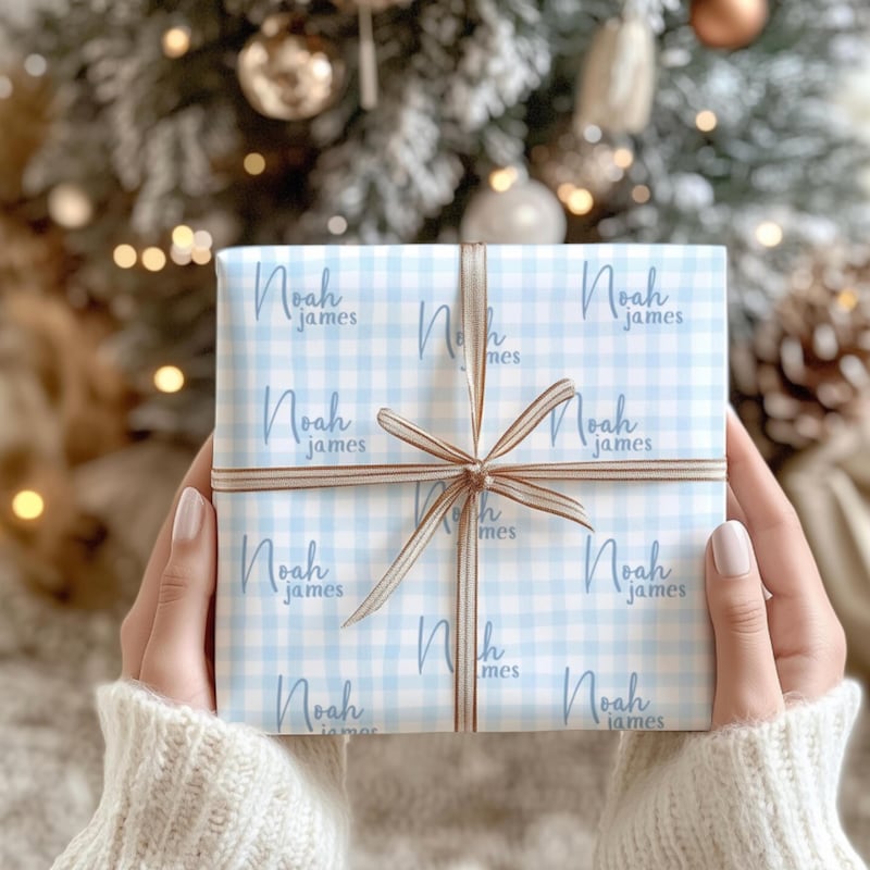 Gingham Blue Wrapping Paper - Etsy