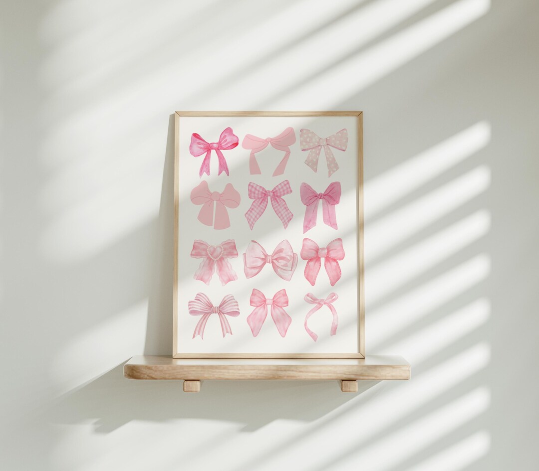 Pink Pastel Bow Digital Print for Girl Nursery Coquette Wall Decor for ...