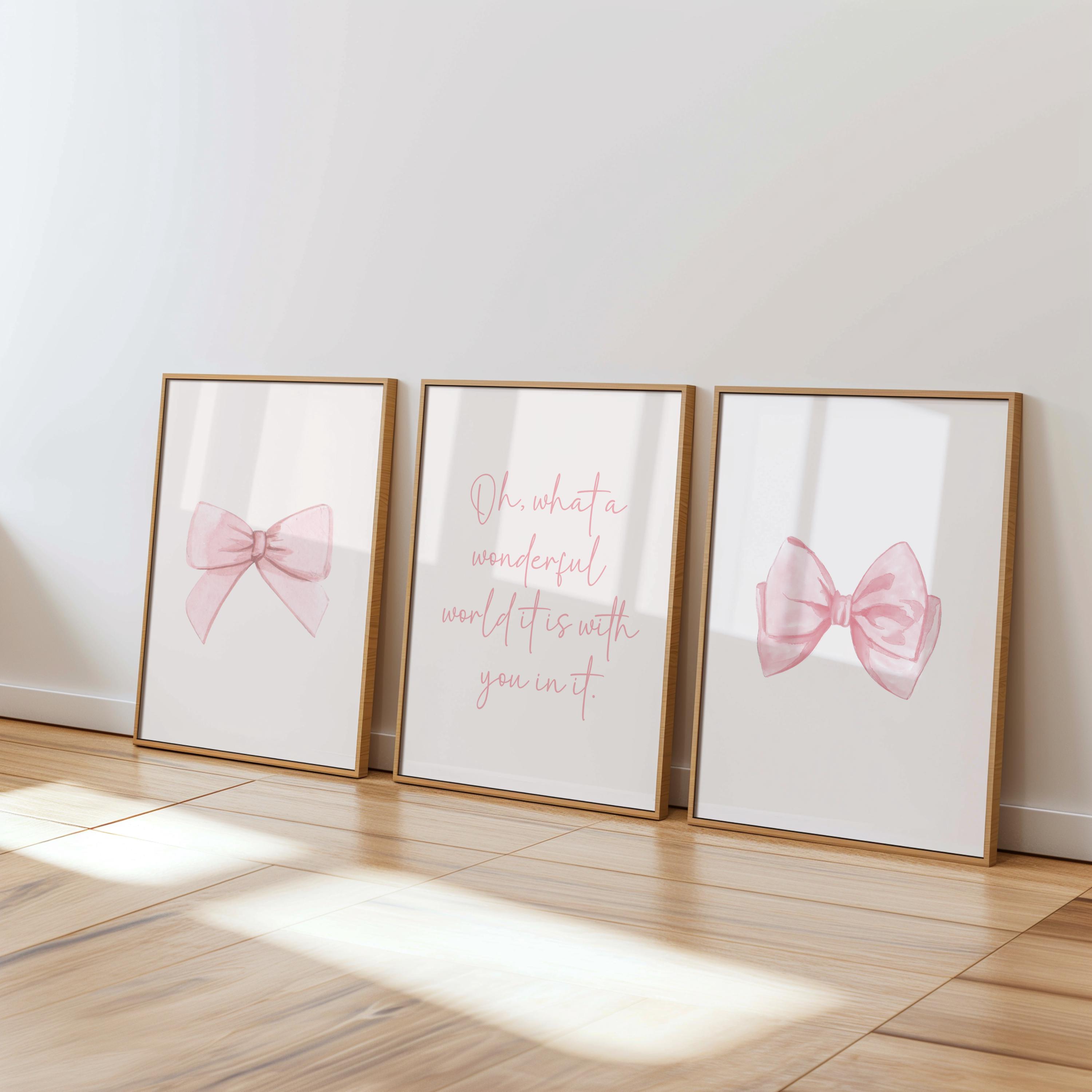 Baby Girl Nursery Bow Digital Print Gingham Coquette Decor for Girl ...