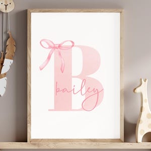 Pastel Pink Bow Art for Nursery Printable Monogram Baby Room Art Girly ...