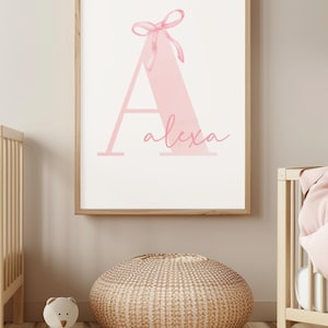 Pastel Pink Bow Art for Nursery Printable Monogram Baby Room Art Girly ...