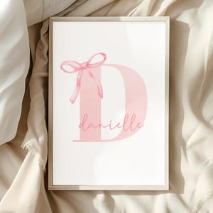 Pastel Pink Bow Art for Nursery Printable Monogram Baby Room Art Girly ...