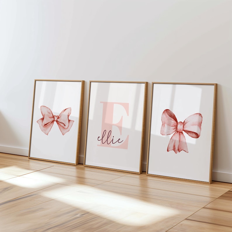 Pink Theme Bow Girl Nursery Decor for Girl Bedroom Monogram Bow Print ...