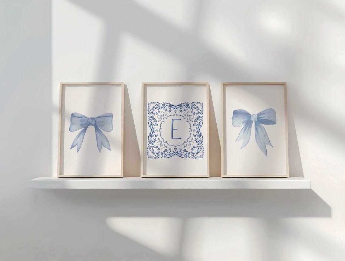 Vintage Bow Print Custom Baby Name Bow Nursery Decor Baby Girl Room ...